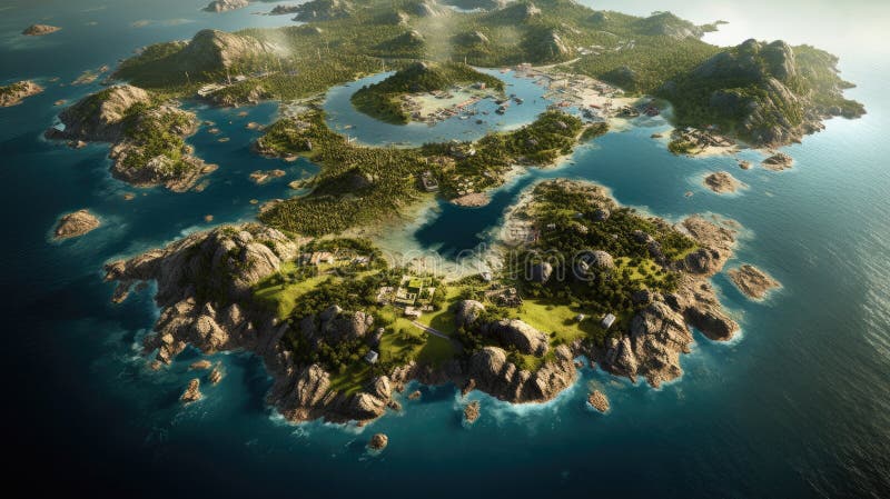 Birds Eye View of an Archipelago. Generative AI Stock Illustration ...