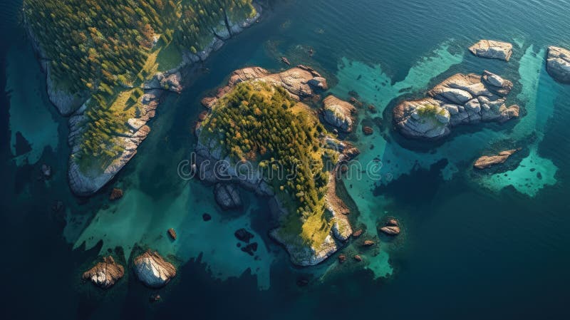 Birds Eye View of an Archipelago. Generative AI Stock Illustration ...