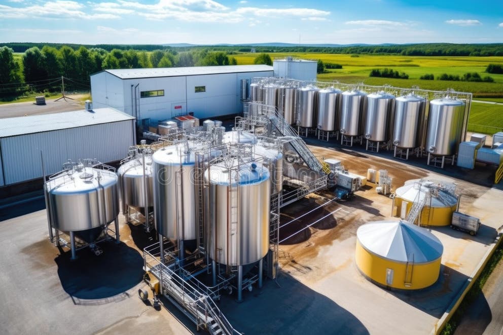 Birds-eye View of Brewery with Several Pasteurization Tanks Stock ...