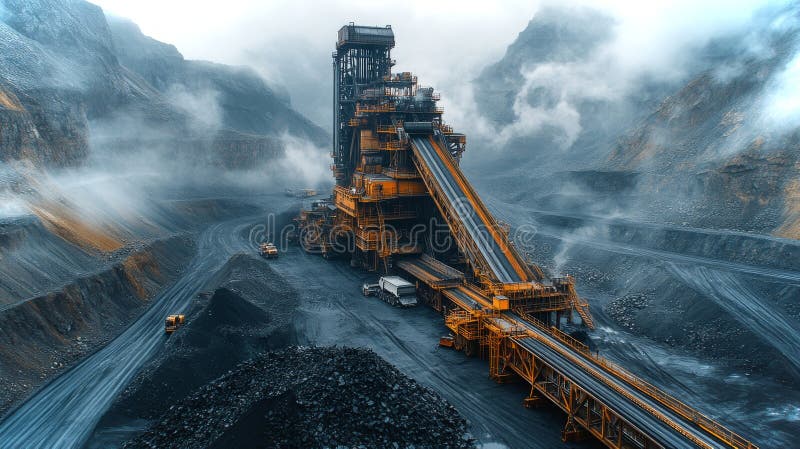 Birds-eye View of a Coal Mining Complex Amidst Rugged Terrain and ...