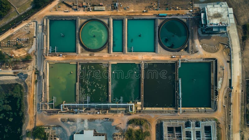A Birds Eye View of the Cooling Ponds with Tiny Buildings and ...