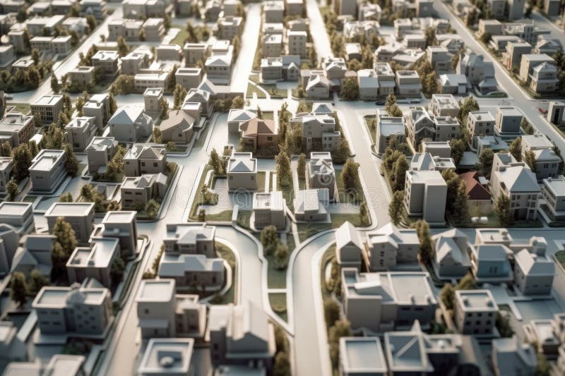 Birds-eye View of a 3d Printed Neighborhood Layout Stock Illustration ...