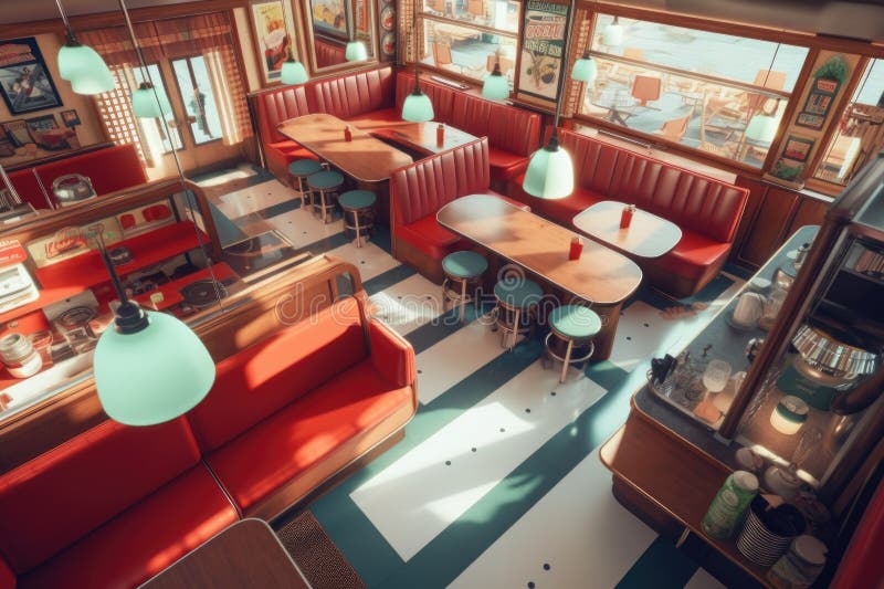 Birds Eye View of an Empty Retro Diner Interior Stock Illustration ...