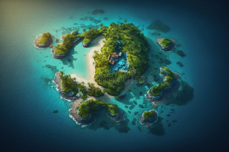 Birds Eye View of the Island during the Flight Stock Illustration ...