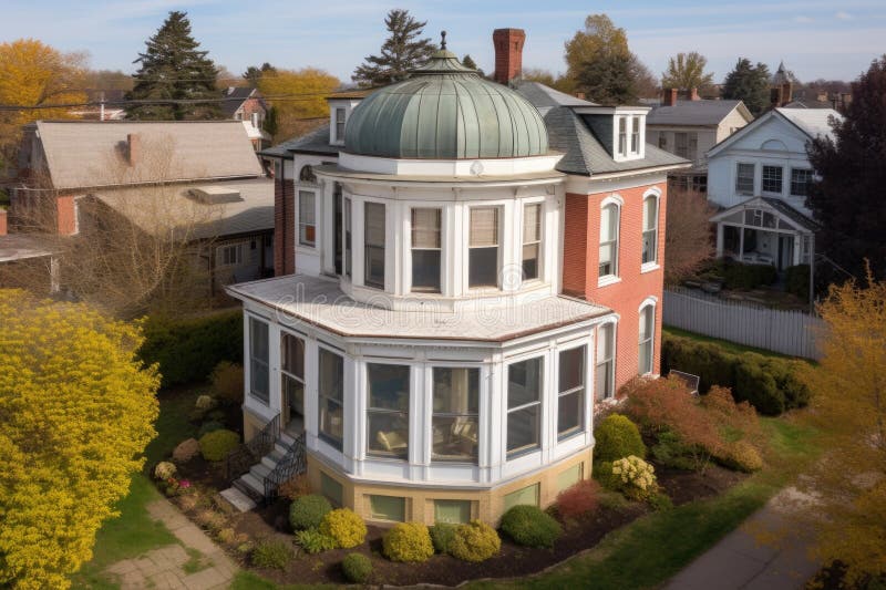 Birds-eye View of an Italianate Home with Pattern Rounded Windows Stock ...