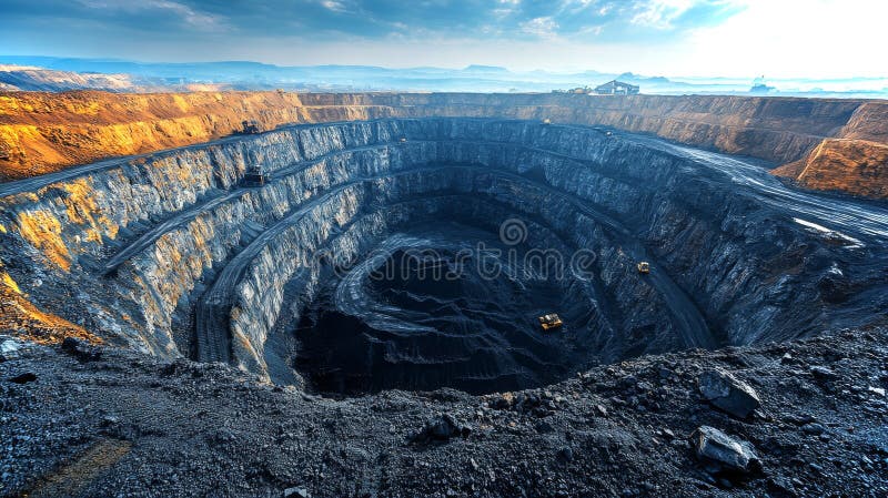 Birds-eye View of a Large Open-pit Coal Mine with Machinery at Work in ...