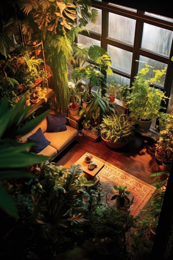 Birds-eye View of a Lush Indoor Garden Corner Stock Illustration ...