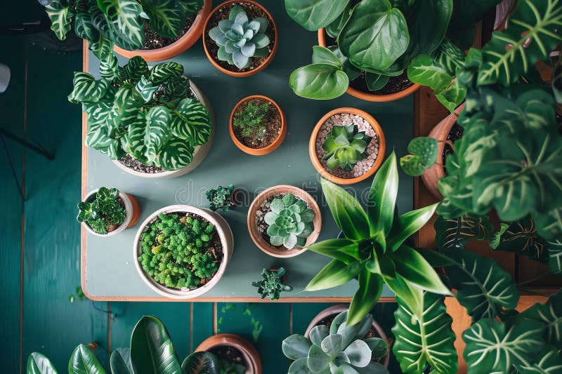 Birds Eye View of Minimalistic Plant Setup Stock Illustration ...