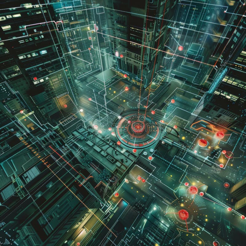 Birds Eye View of a Network Under Cyber Defense. Stock Illustration ...