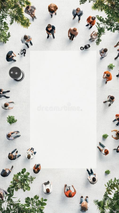 Birds Eye View of People Gathering Around a Blank Canvas in a Green ...