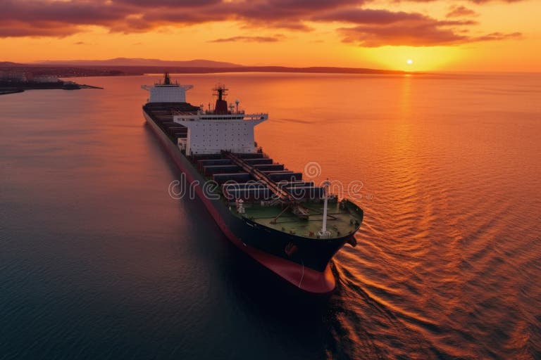 Birds-eye View of Refueling Cargo Ship at Sunset Stock Image - Image of ...