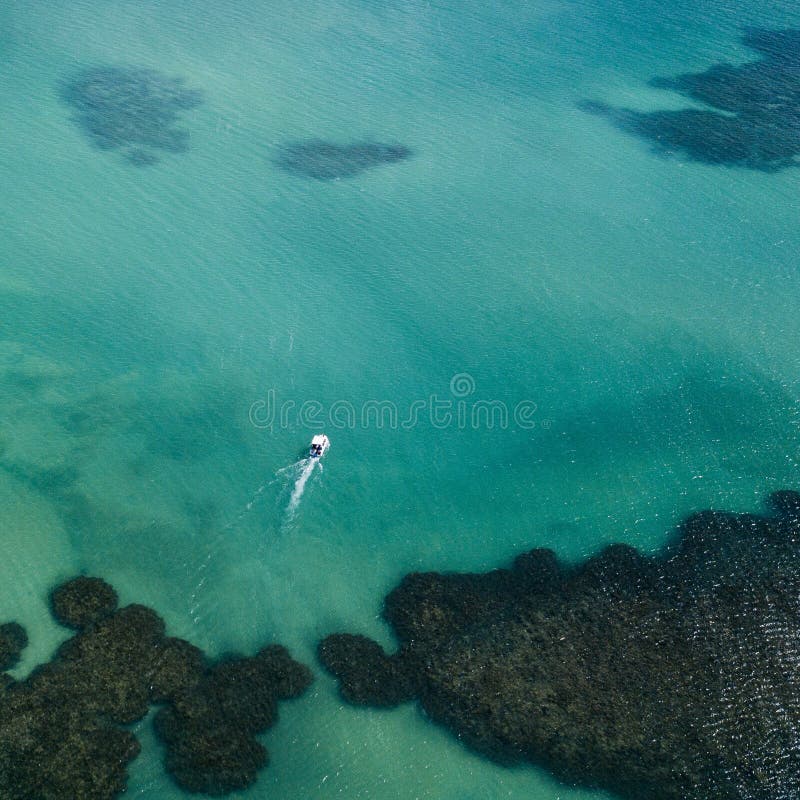 Birds Eye View of a Sailing Boat Running in the Magic Water Stock Photo ...
