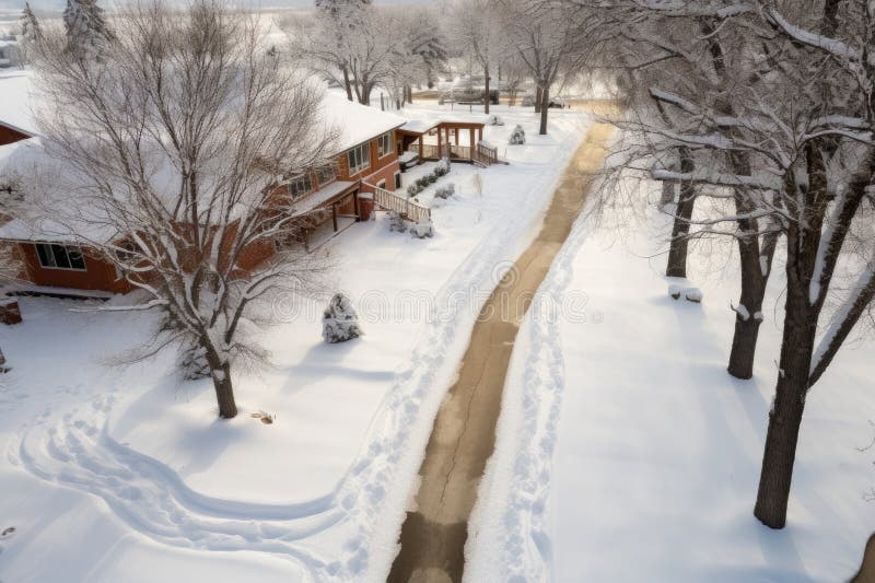 Birds-eye View of Snow-free Driveway Path Stock Photo - Image of ...