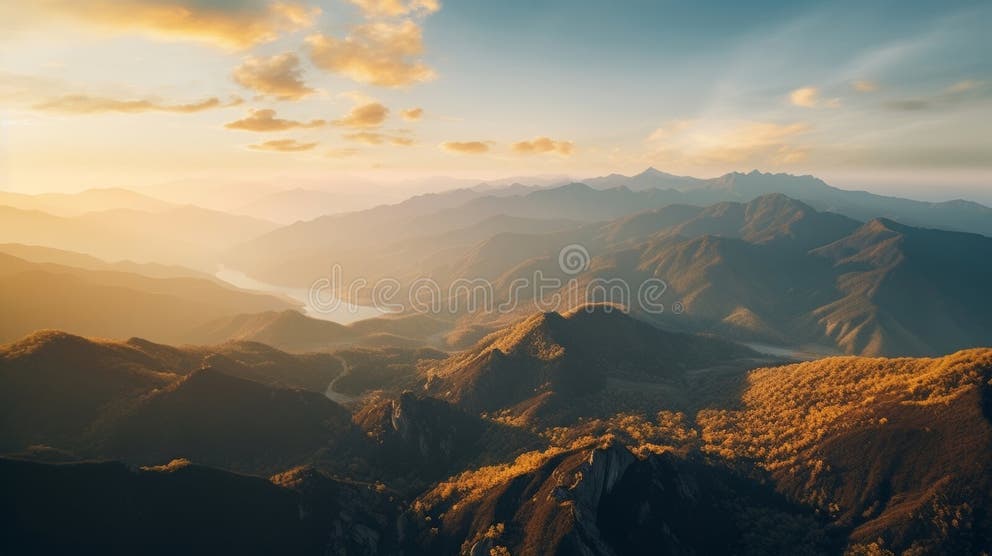 Birds Eye View of a Sunlit Mountain Range Stock Illustration ...