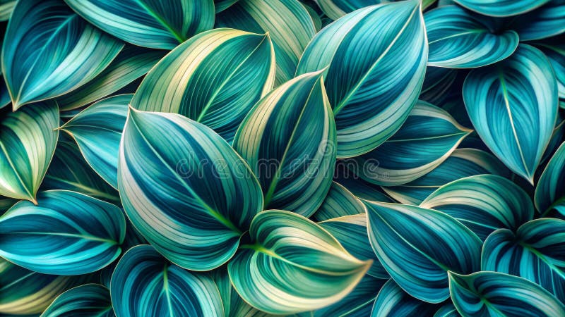 Birds-Eye View Teal and Lime Leaf Composition, Lush Tropical Foliage ...