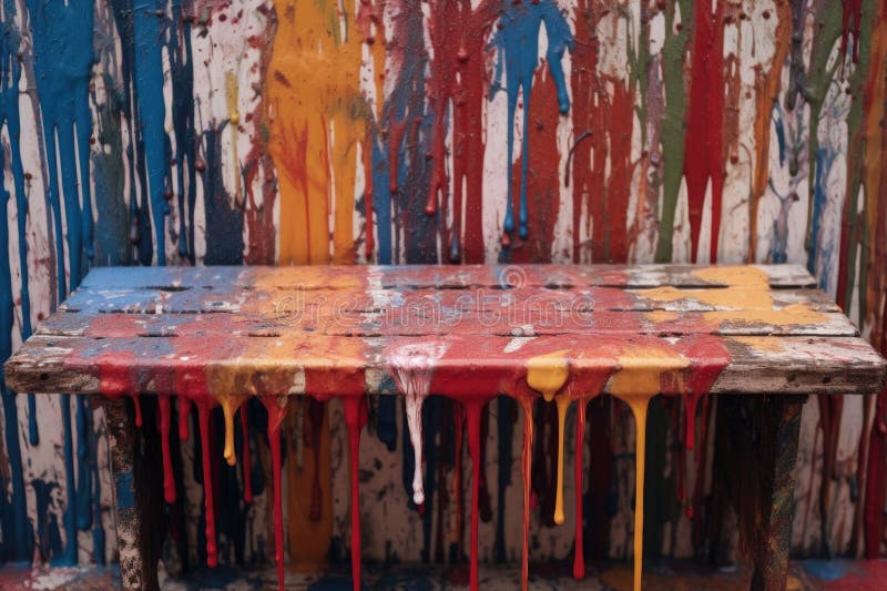 Birds-eye View of Wet Paint Dripping on Bench Stock Photo - Image of ...