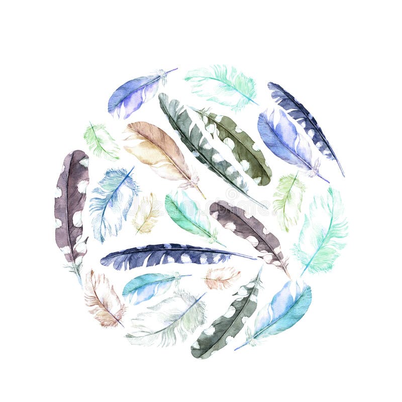 Birds Feathers. Retro Round Pattern Stock Illustration - Illustration ...