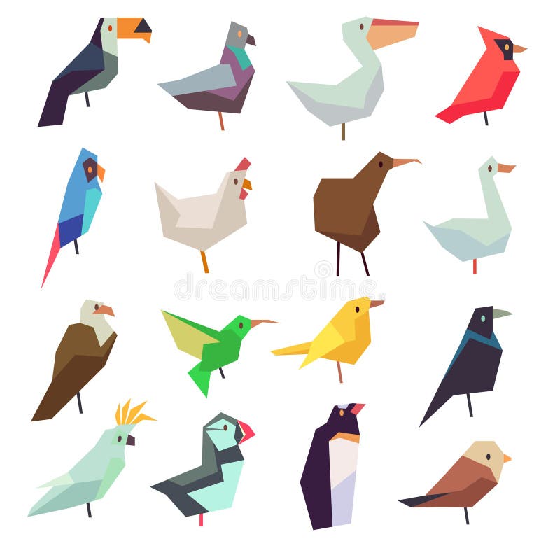 Birds in Flat Style Vector Collection Stock Vector - Illustration of ...
