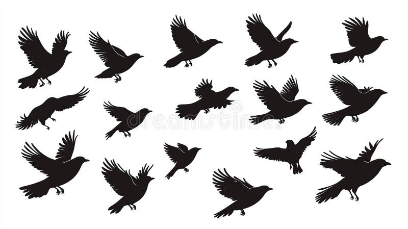Birds in Flight, Various Poses, White Background, Graphic Design Stock ...