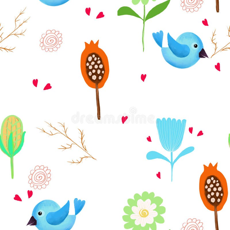 Birds Flower Pattern stock illustration. Illustration of decorative ...
