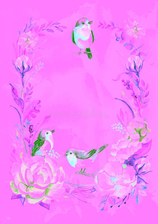 Birds and Flowers Frame Design. Vector Illustration Decorative Design ...