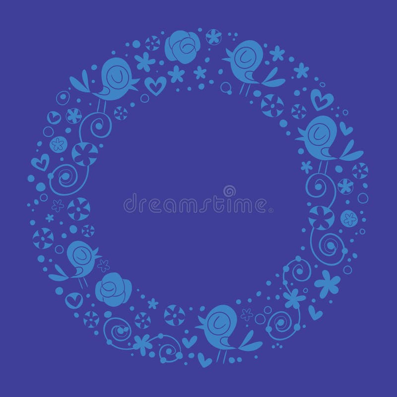 Birds Flowers Nature Circle Frame Border Stock Vector - Illustration of ...