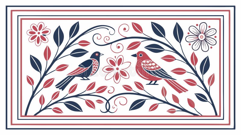 Birds and Flowers in Rectangular Frame Vector, Vector Design Generative ...