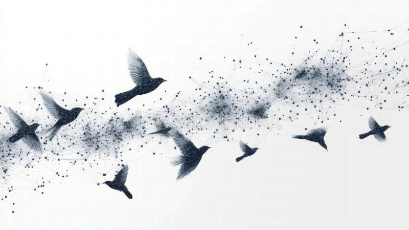 Birds Fly through Digital Network, Symbolizing Connection and Freedom ...