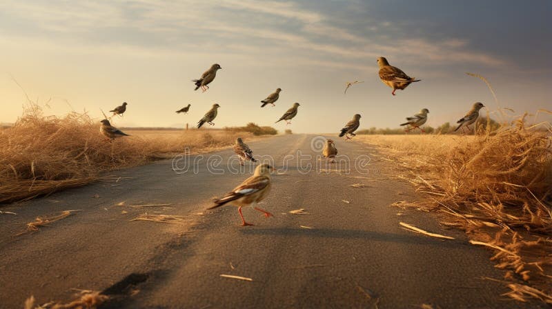 Birds Fly on Road Generated by AI Tool Stock Illustration ...