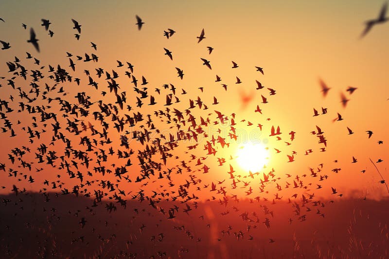 Birds Fly with Their Colonies. Generative AI Stock Illustration ...