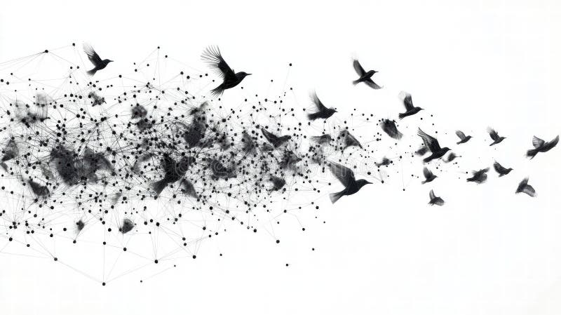 Birds Fly Together with Connection Lines Showing Unity and Teamwork ...