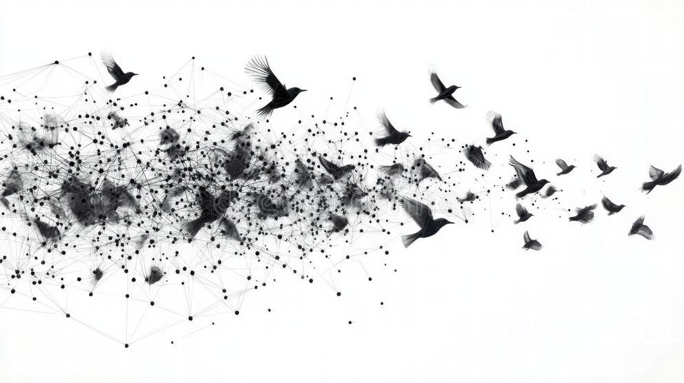 Birds Fly Together with Connection Lines Showing Unity and Teamwork ...