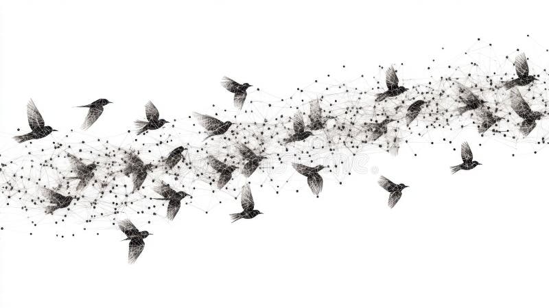 Birds Fly Together with Connection Lines, Showing Unity and Teamwork ...