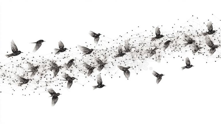 Birds Fly Together with Connection Lines, Showing Unity and Teamwork ...