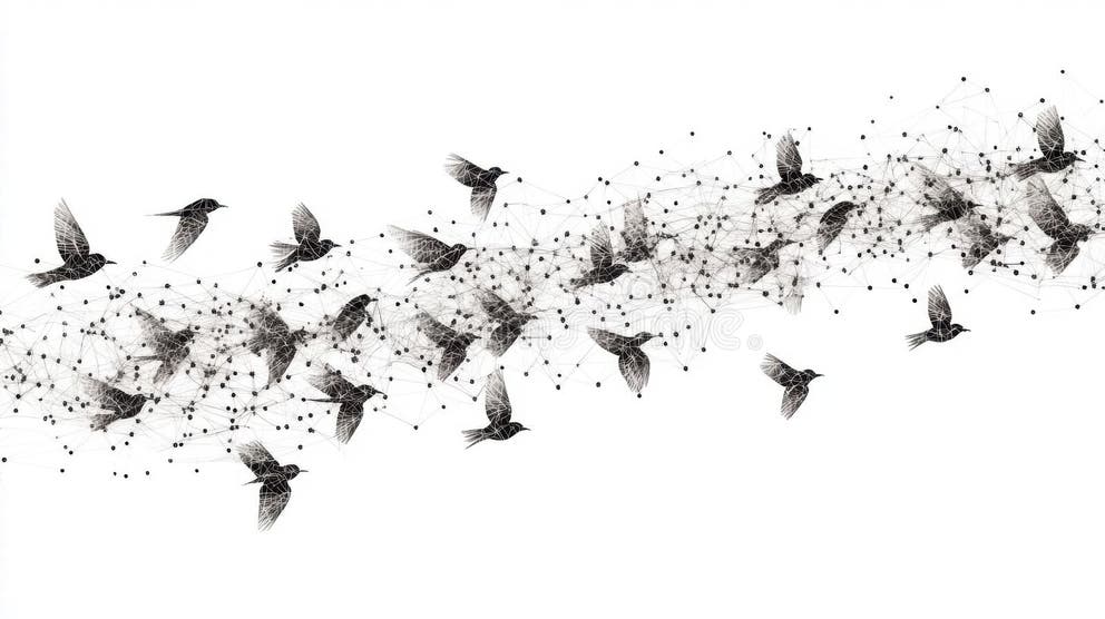 Birds Fly Together with Connection Lines, Showing Unity and Teamwork ...