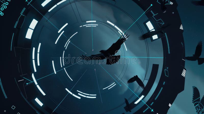Birds Flying Around Circular Structure Stock Illustration ...