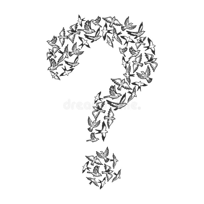 Birds Flying in Form of Question Mark Engraving Stock Vector ...