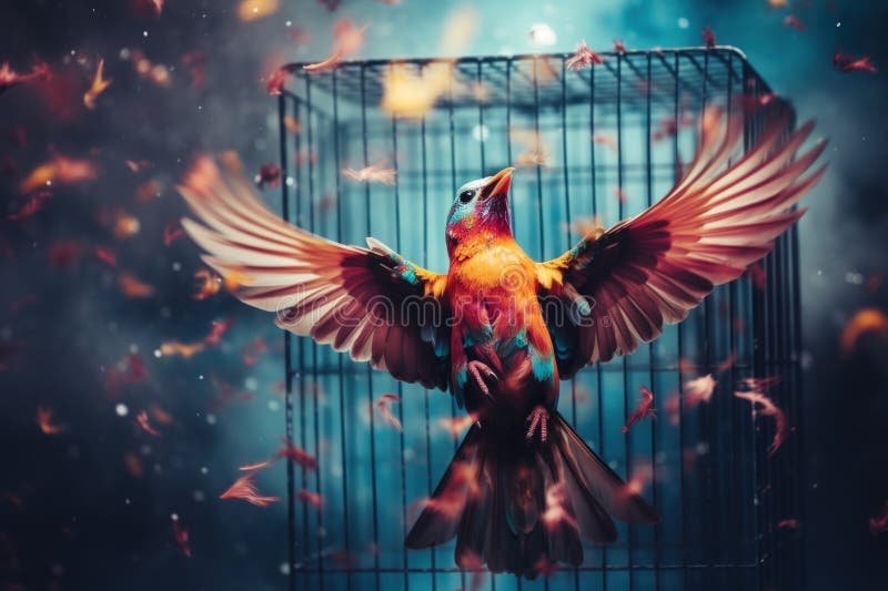 Birds Flying Out of Cage Background. Freedom Concept Stock Illustration ...