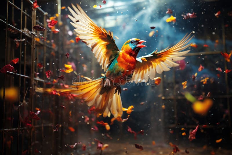 Birds Flying Out of Cage Background. Freedom Concept Stock Illustration ...