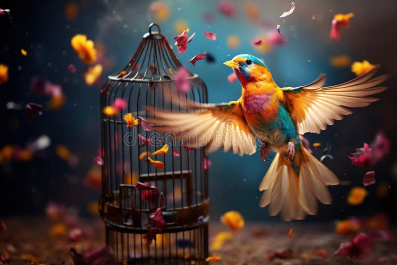 Birds Flying Out of Cage Background. Freedom Concept Stock Illustration ...
