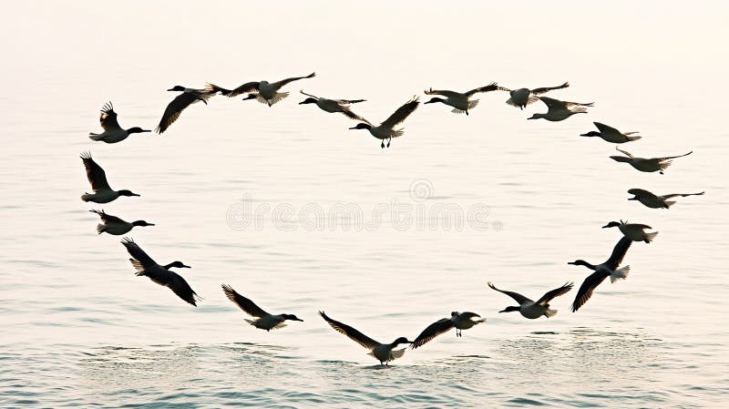 Birds Forming Heart, Ocean, Sunrise, Love, Nature Stock Image - Image ...