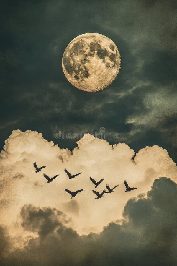 Birds at Full Moon stock image. Image of full, wildlife - 376890183