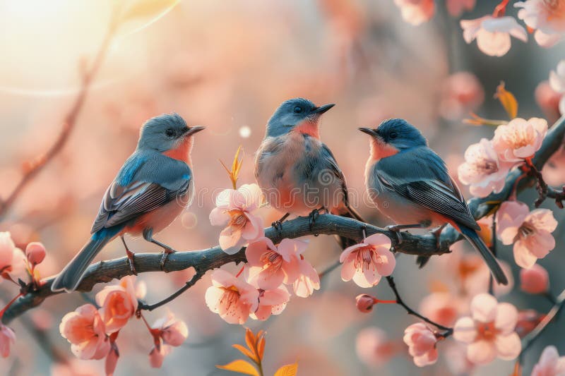 Cute Birds Harmonize in the Tree at Springtime Stock Illustration ...