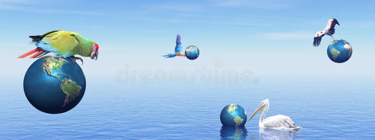 Birds Having Fun with Earth Stock Illustration - Illustration of animal ...