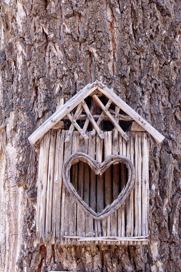 Birds House with Heart-shaped Entrance Stock Photo - Image of handmade ...