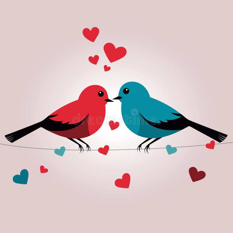 Couple in Love. Birds in Love with Hearts Stock Vector - Illustration ...