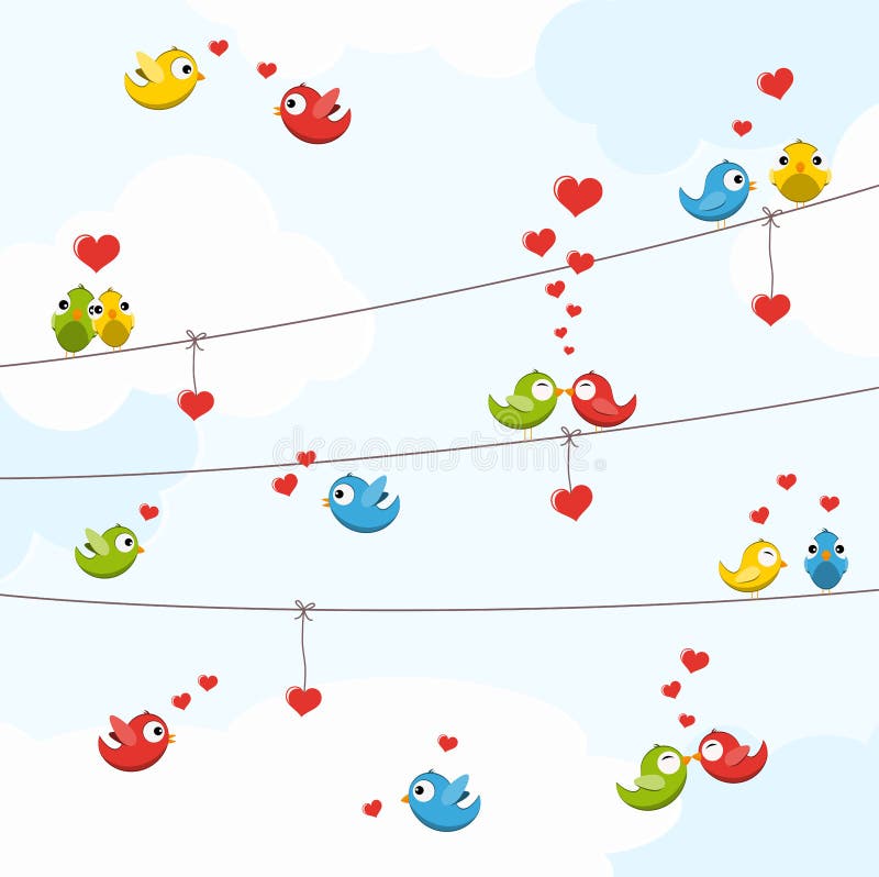 Birds in love on strings stock vector. Illustration of string - 240524817