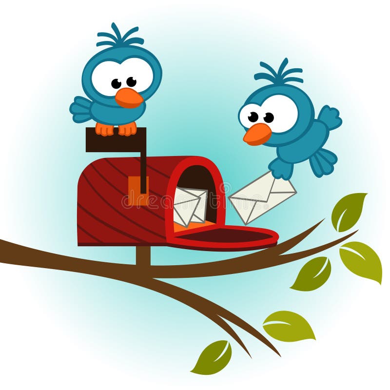 Birds and Mailbox with Mail Stock Vector - Illustration of bird, card ...