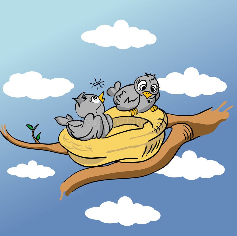 Birds in nest stock illustration. Illustration of nature - 32555506