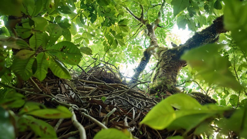 A Birds Nest is Nestled High in the Branches of a Tall Tree, Surrounded ...